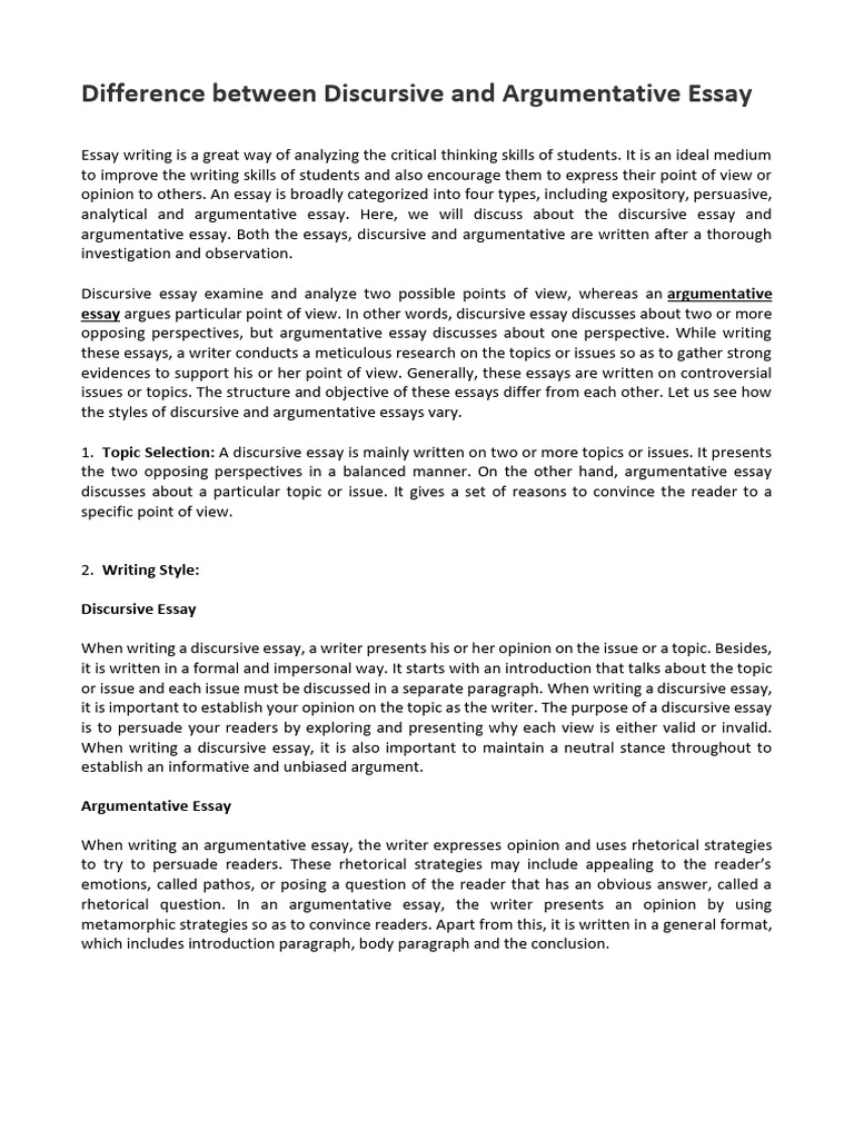 Discursive vs Argumentative Essays Explained | PDF | Essays | Argument