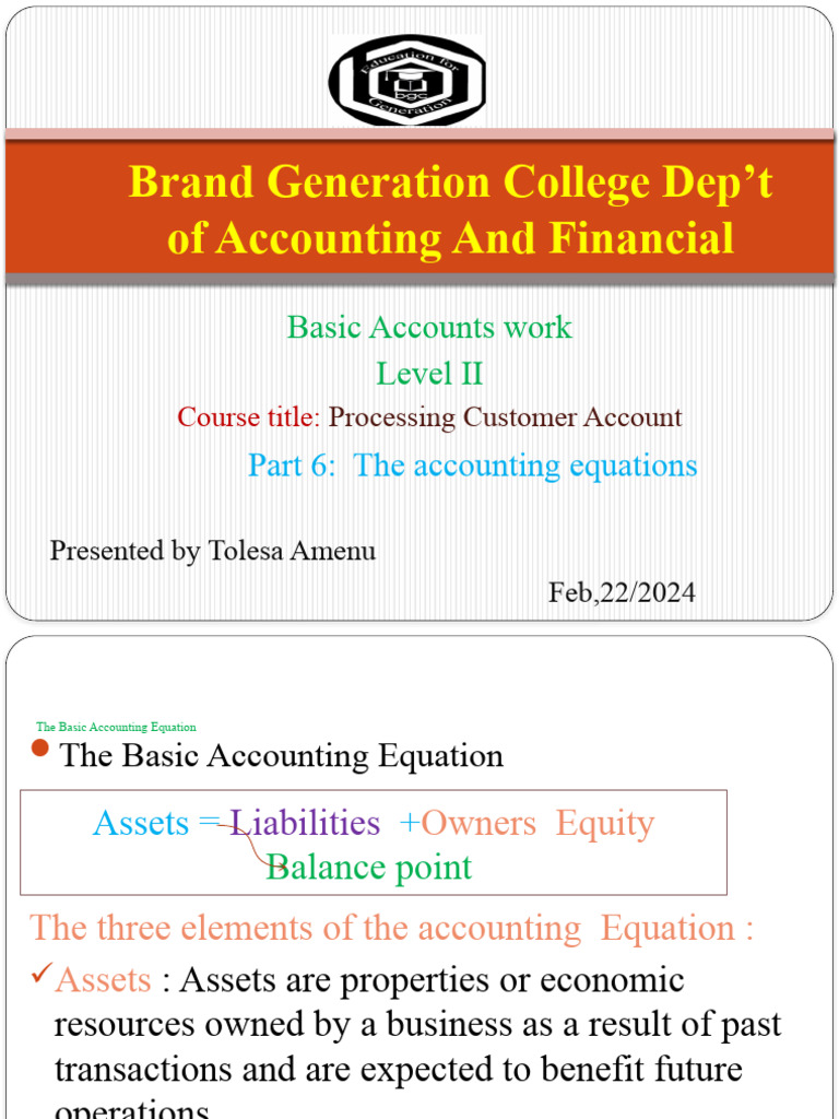 Brand Generation College Dep't of Accounting and Financial: Basic Accounts Work Level II | PDF ...