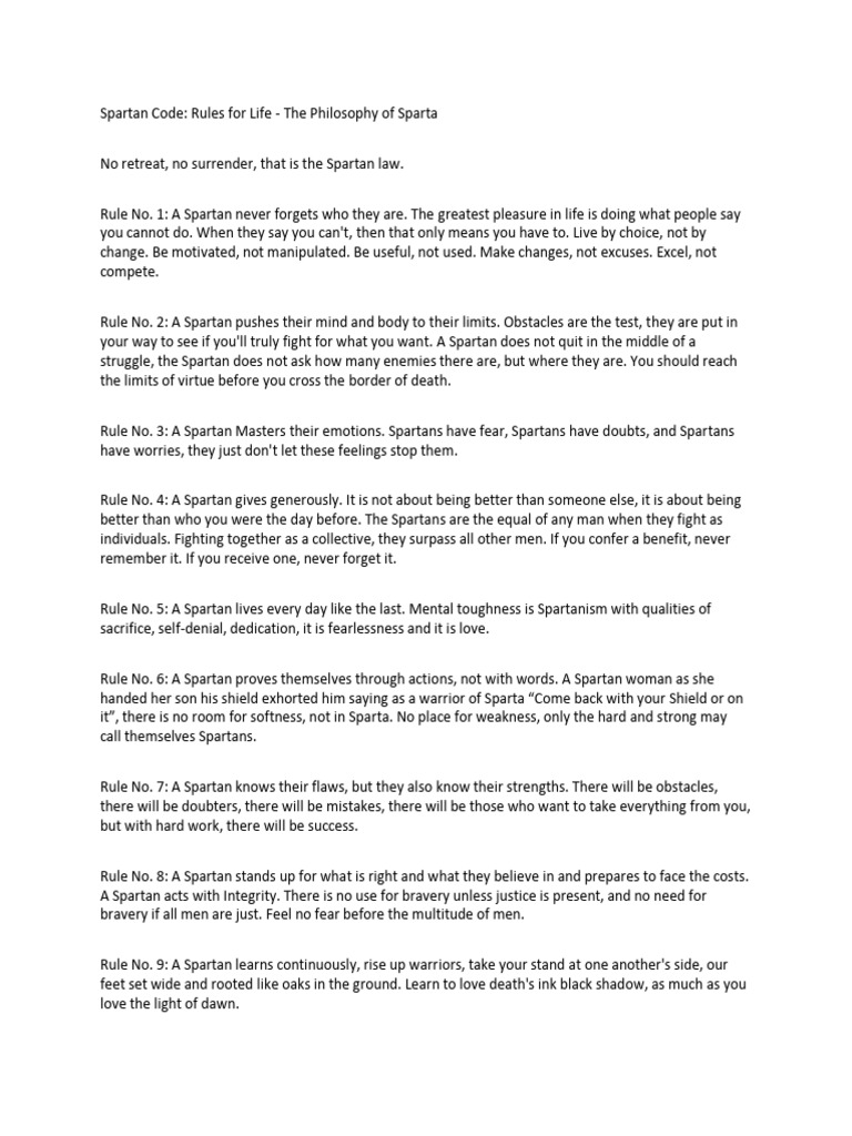 Spartan Code Rules For Life The Philosophy of Sparta - Compressed | PDF | Sparta | Courage