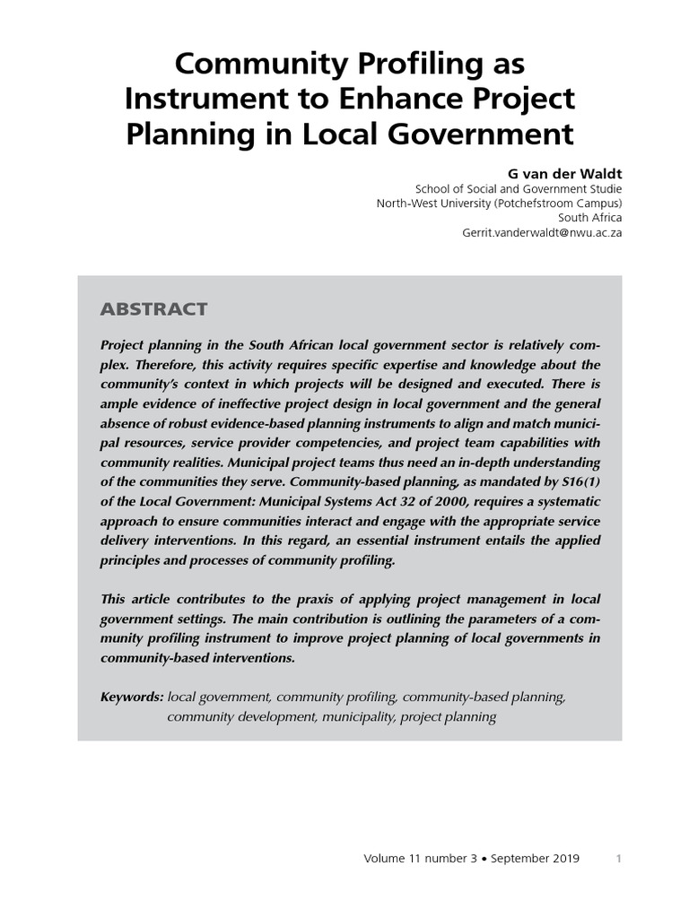 Van Der Waldt 2019 Community Profiling As Instrument To Enhance Project ...