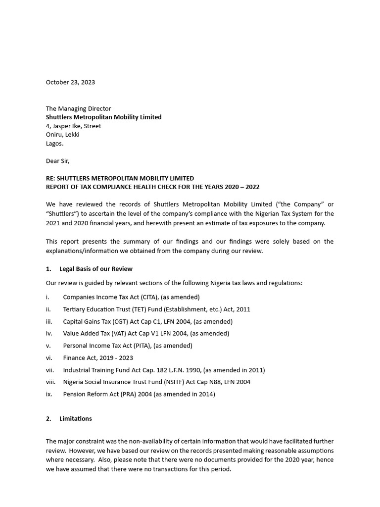 Tax Compliance Report 2020-2022 | PDF | Payroll Tax | Value Added Tax