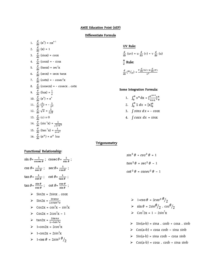 Mathe - 1 Formula | PDF | Classical Geometry | Lie Groups