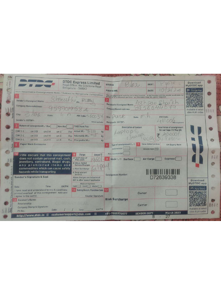 Courier Receipt | PDF