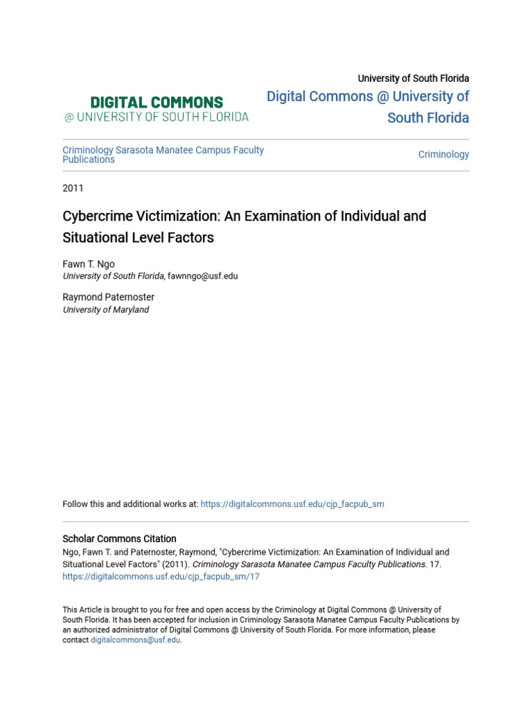 Cybercrime Victimization - An Examination of Individual and Situat ...