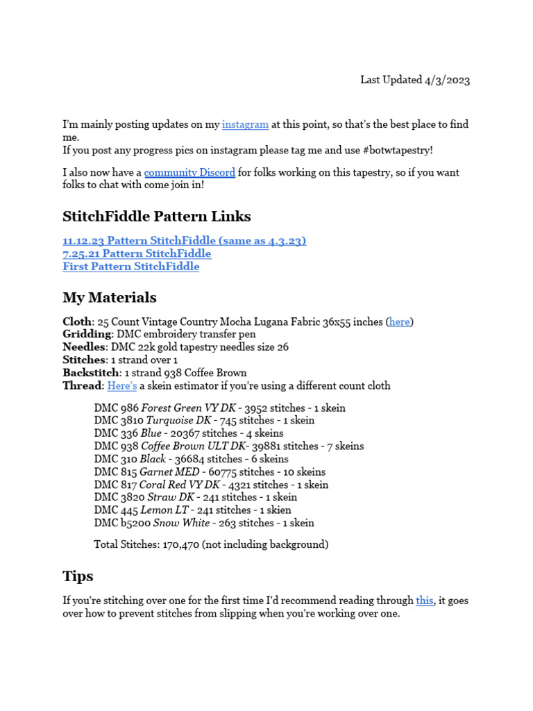 READ FIRST FAQ Materials Changelog | PDF | Textiles | Needlework