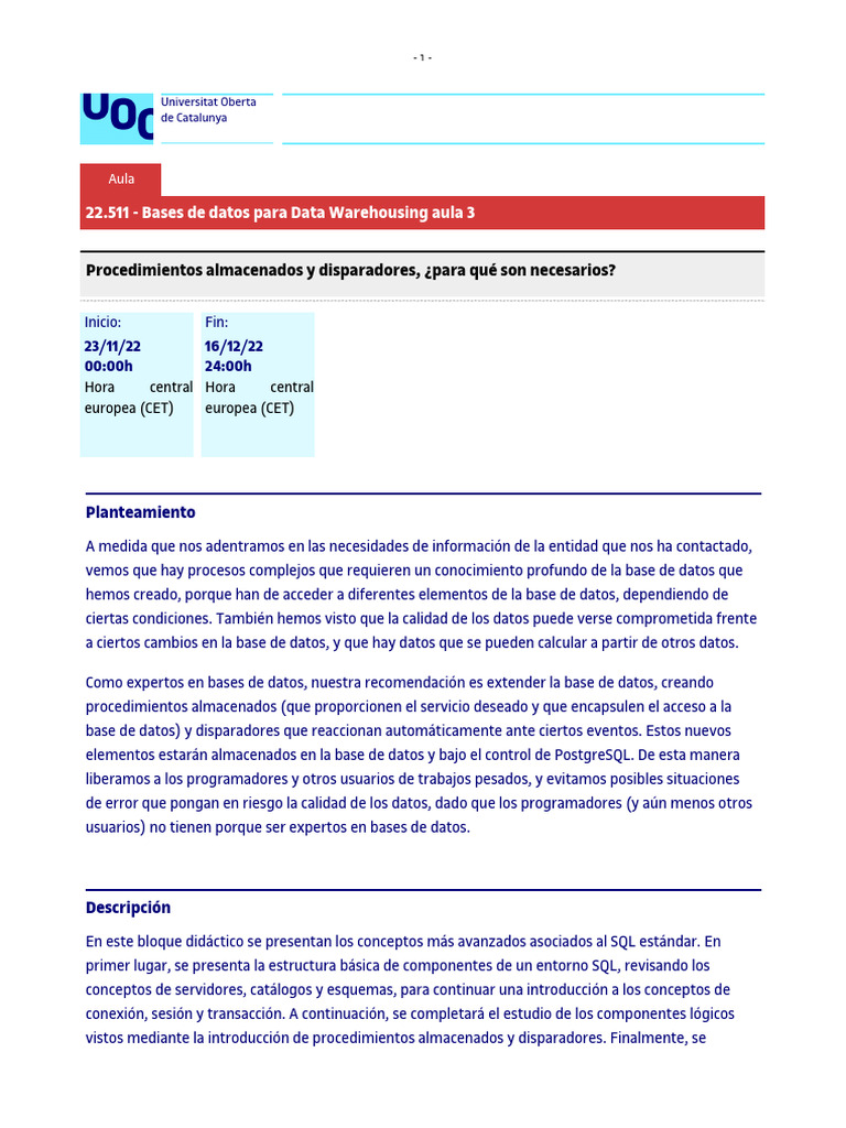 Procedimientos Almacenados YDisparadores¿para QuéSon Necesarios? | PDF | SQL | Postgre Sql