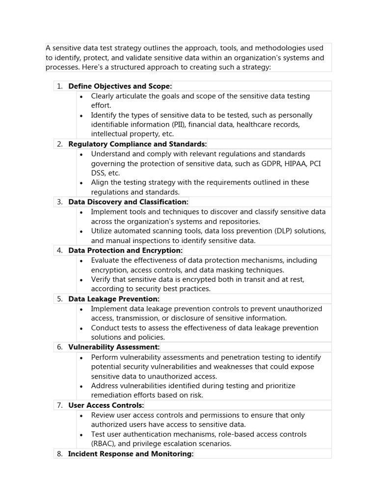 A Sensitive Data Test Strategy Outlines The Approach | PDF ...