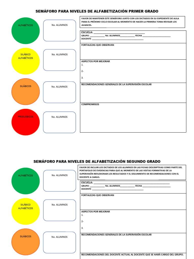 Semáforo para Niveles de Alfabetización | PDF