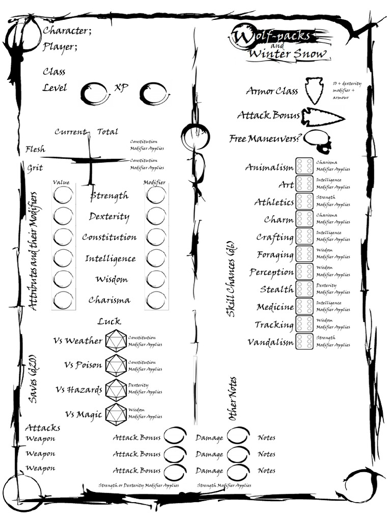 WPWS - Character - Sheet No Forms | PDF | Role Playing Games