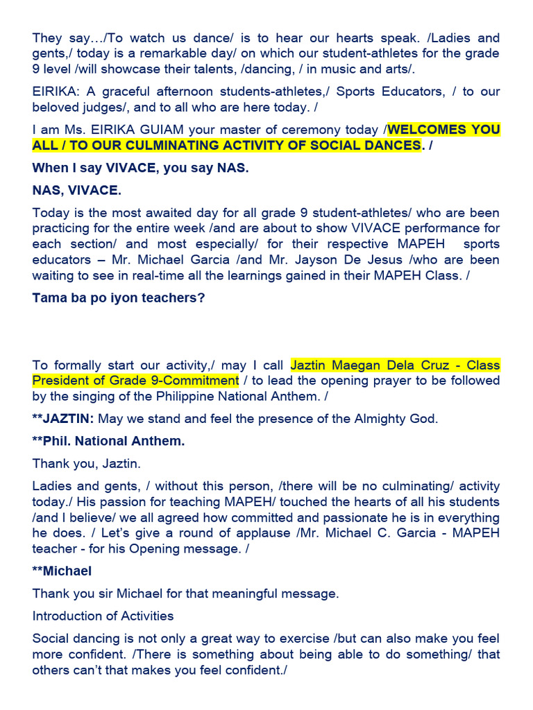 Social Dance Script | PDF | Dances | Performing Arts