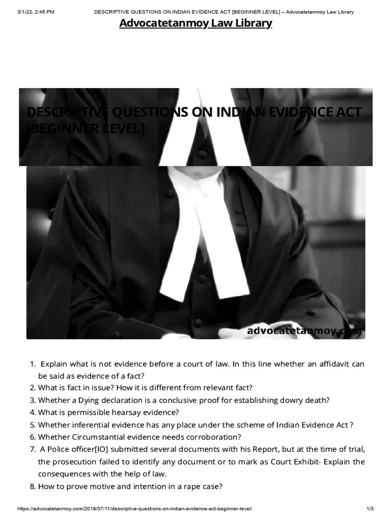 Beginner's Guide to Indian Evidence Act | PDF | Witness | Evidence (Law)