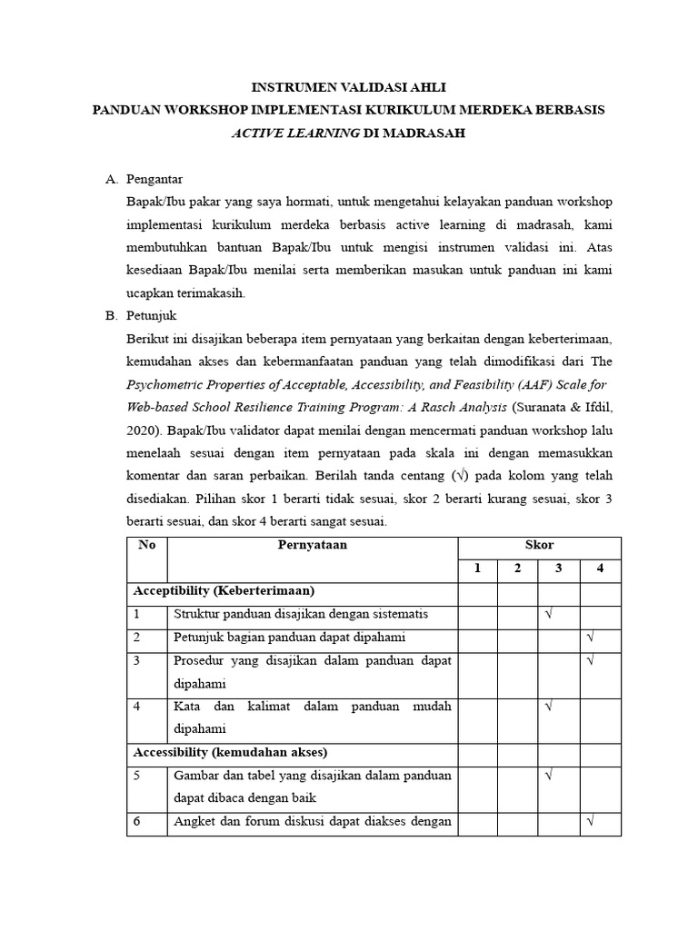 INSTRUMEN VALIDASI AHLI Untuk PANDUAN | PDF