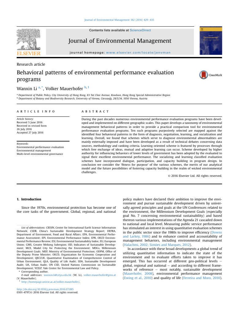Behavioral Patterns of Environmental Performance Evaluation-2016 | PDF ...