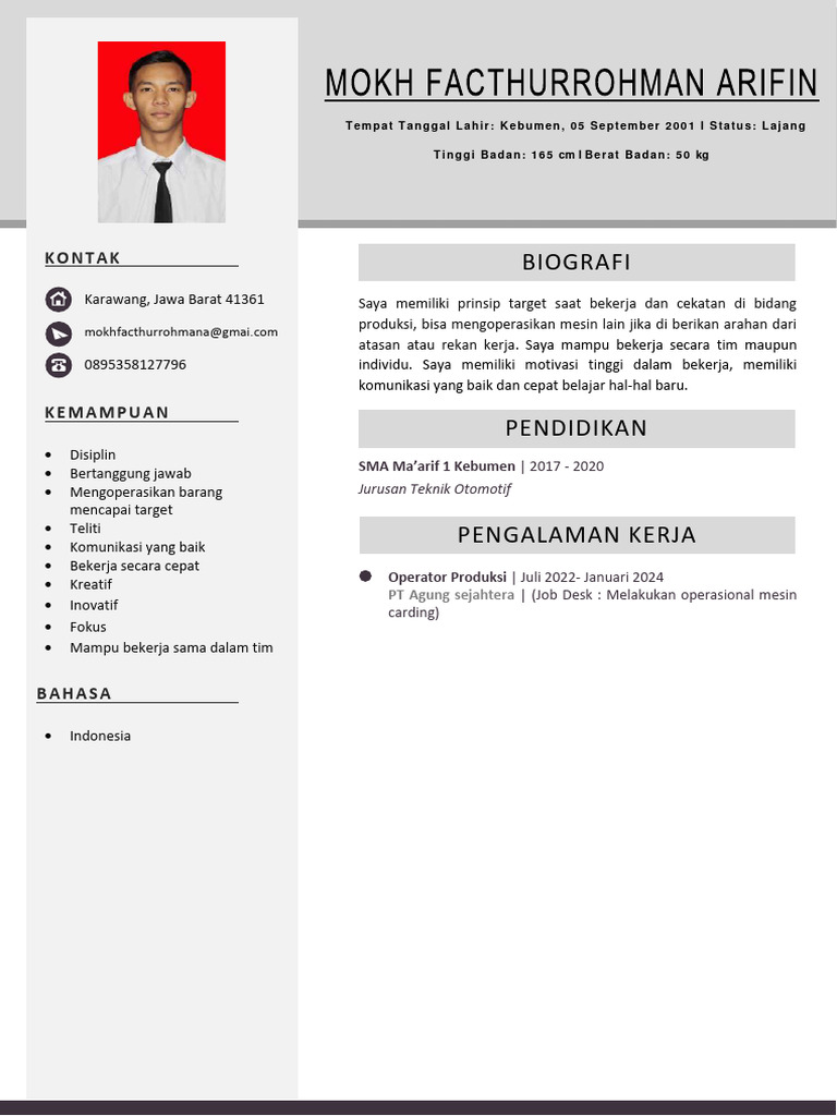 CV+Berkas - Mokh Facthurrohman Arifin | PDF