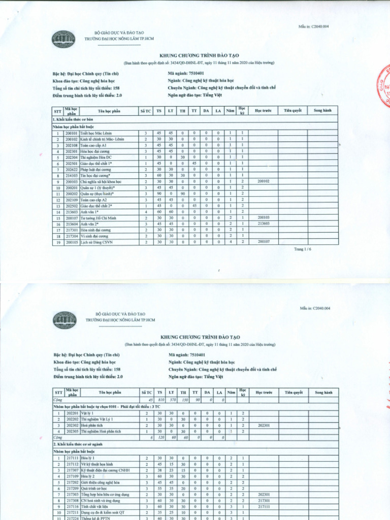 Khung CTĐT 2020 HT | PDF