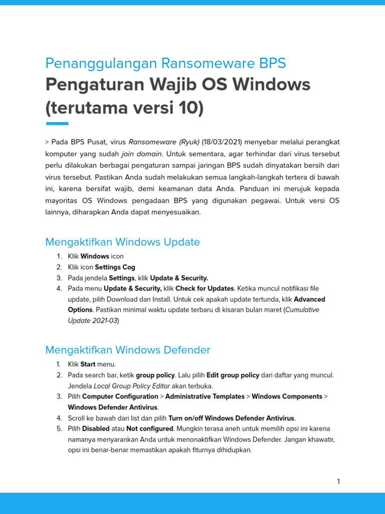 Pengaturan Windows untuk Cegah Ransomware | PDF