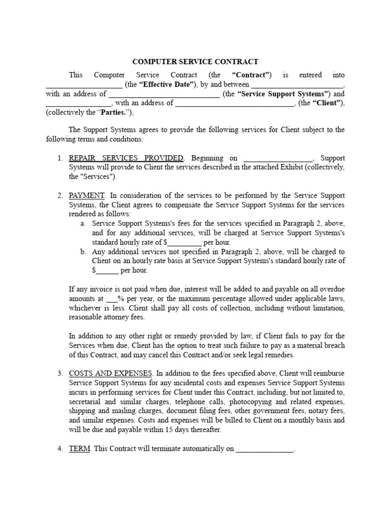 PDF Template Computer Service Contract Template | PDF | Arbitration ...