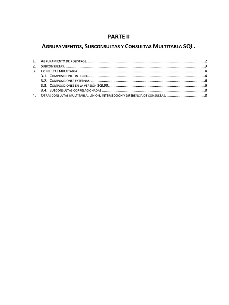 Parte II - Agrupamientos, Subconsultas y Consultas Multitabla SQL | PDF | SQL | Software de ...