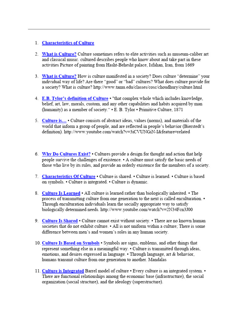 Characteristics of Culture | PDF