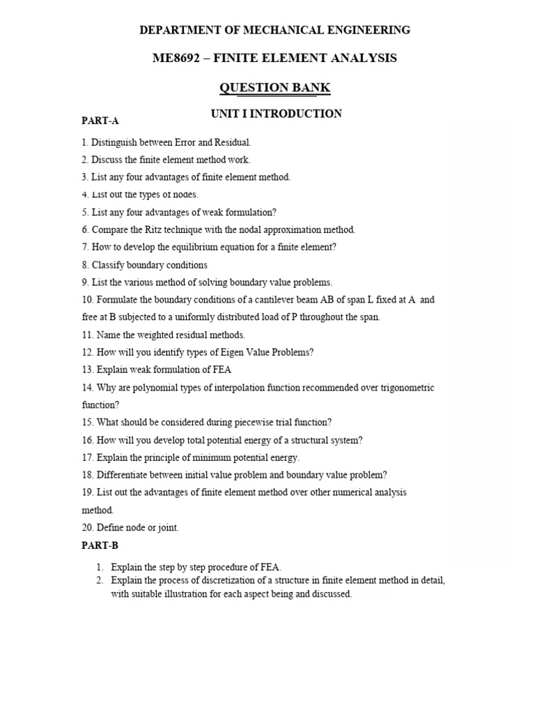 Question Bank | PDF | Finite Element Method | Matrix (Mathematics)