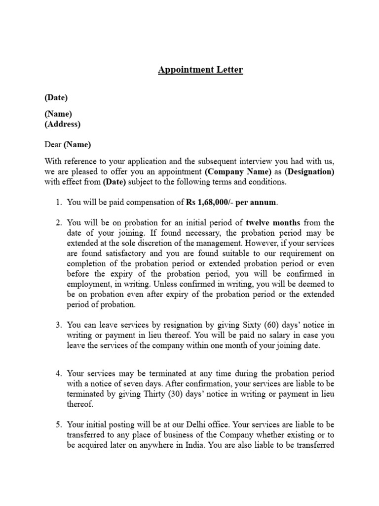 Appointment Letter and Terms of Employment | PDF | Confidentiality ...