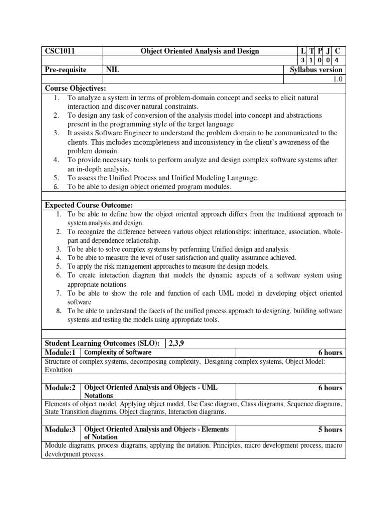 Csc1011 Object Oriented Analysis And Design Th 1 0 37 Csc1011 Pdf