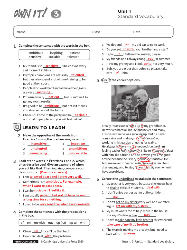 Vocabulary Standard Unit1 With Answers | PDF