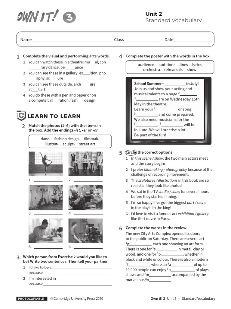 Vocabulary Standard Unit2 Without Answers | PDF