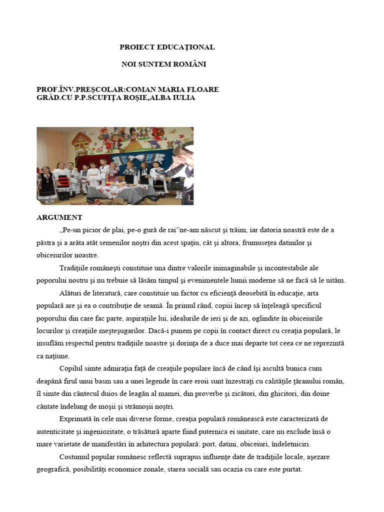 Noi - Suntem - Romani Proiect Parteneriat | PDF