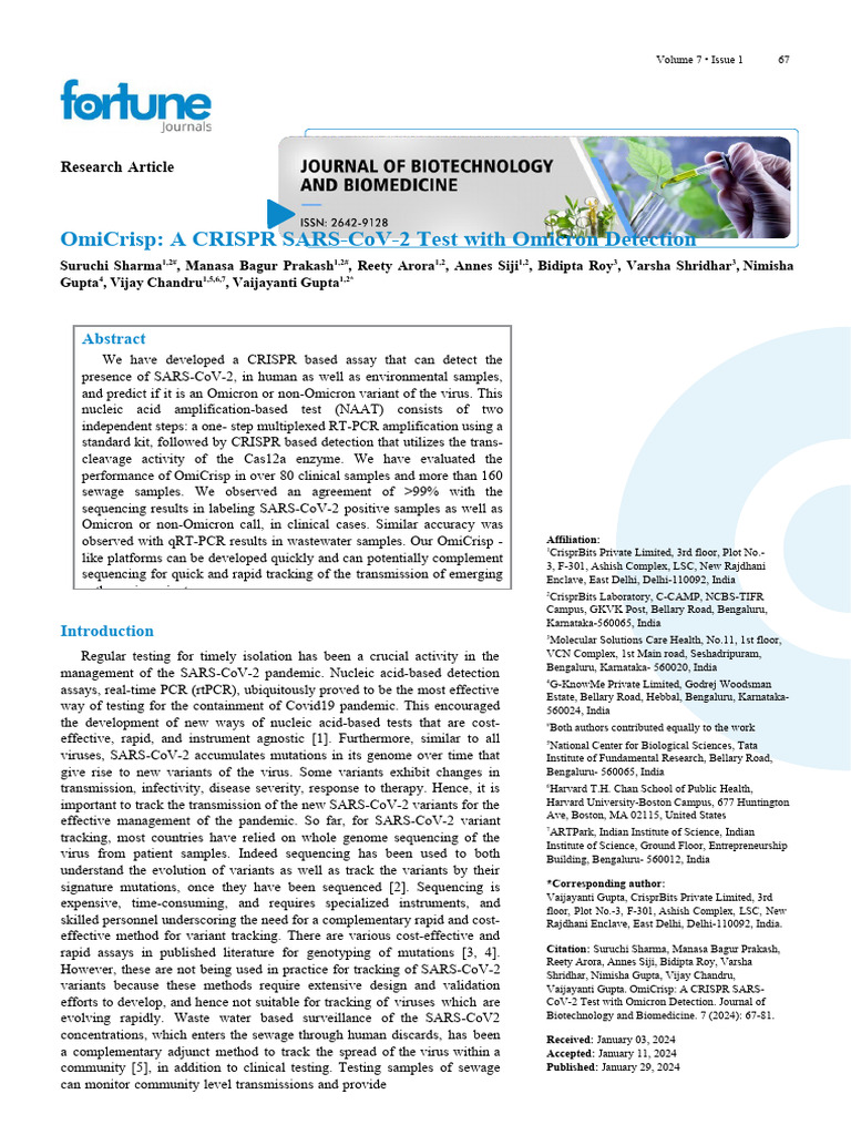 OmiCrisp: CRISPR Test for Omicron Detection | PDF | Reverse ...