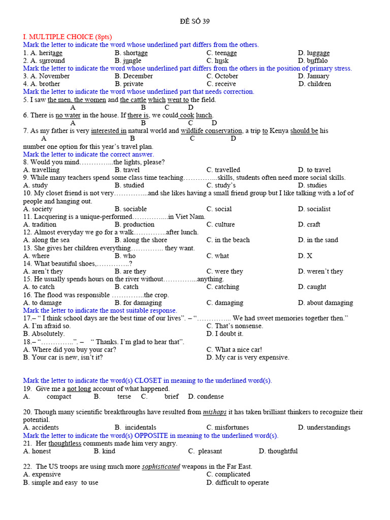 Đề thi vào 10 Anh TN form Hà Nội 2022 2023 ĐỀ SỐ 39 | PDF | Mercury ...