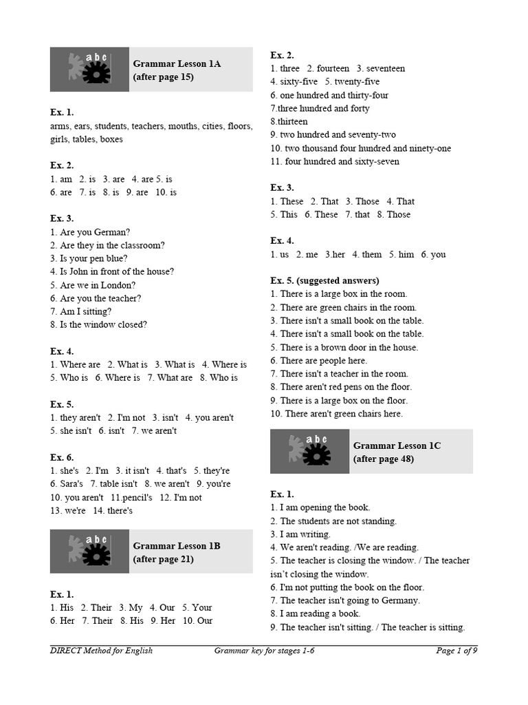 Grammar Answer Key - Books 1-3 | PDF