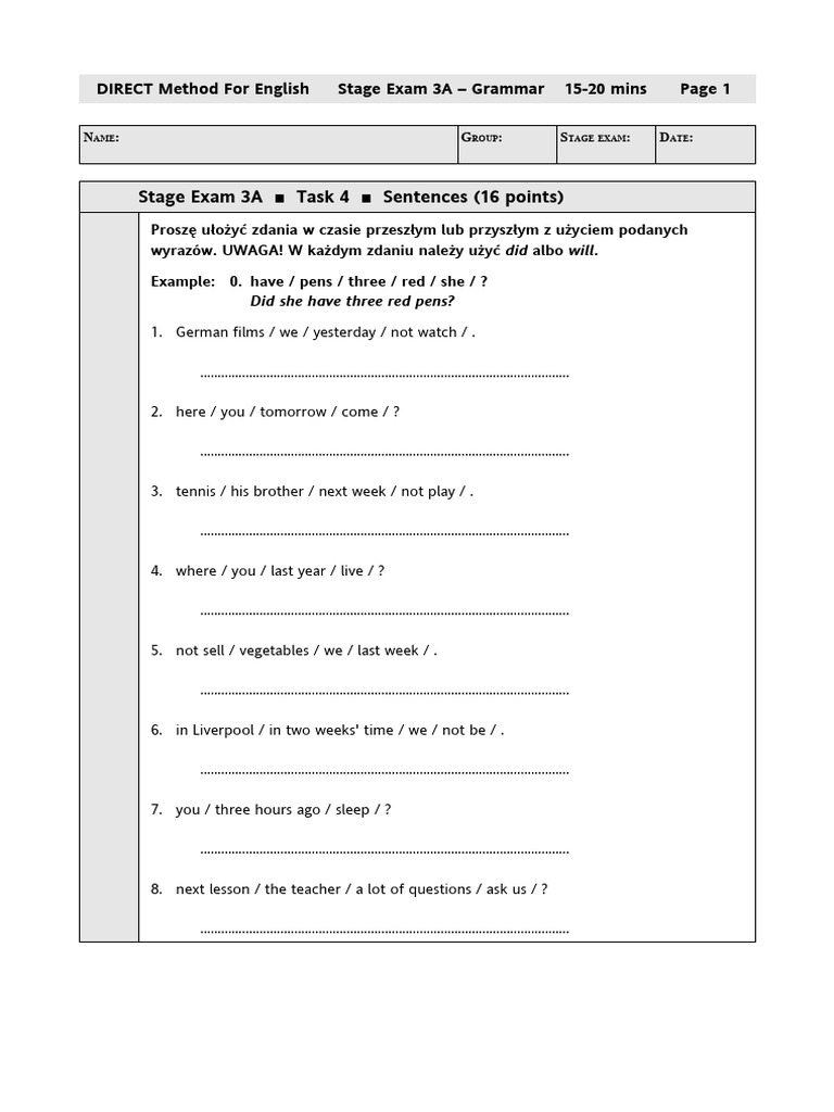 Stage Exam 3A Grammar | PDF | Linguistic Morphology | Language Mechanics