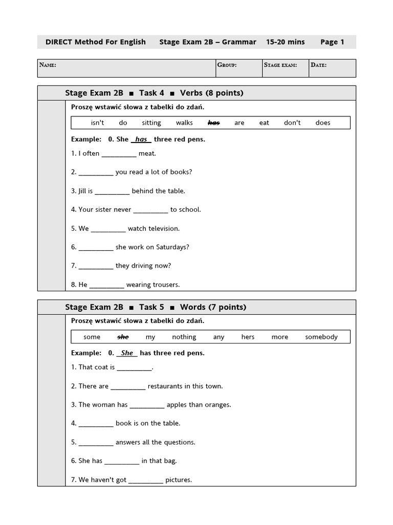 Stage Exam 2B Grammar | PDF | English Language | Language Families