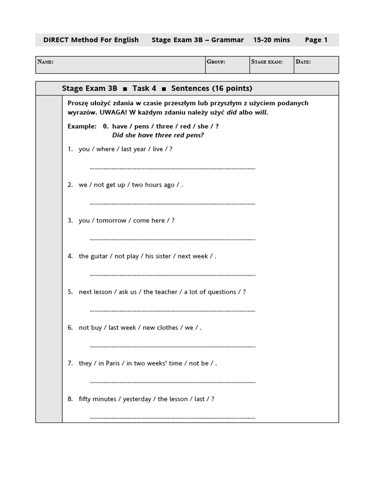 Stage Exam 3B Grammar | PDF | Language Mechanics | Syntax