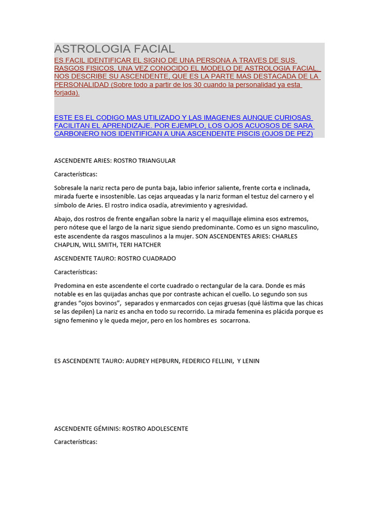 Rasgos Faciales | Descargar gratis PDF | Astrología