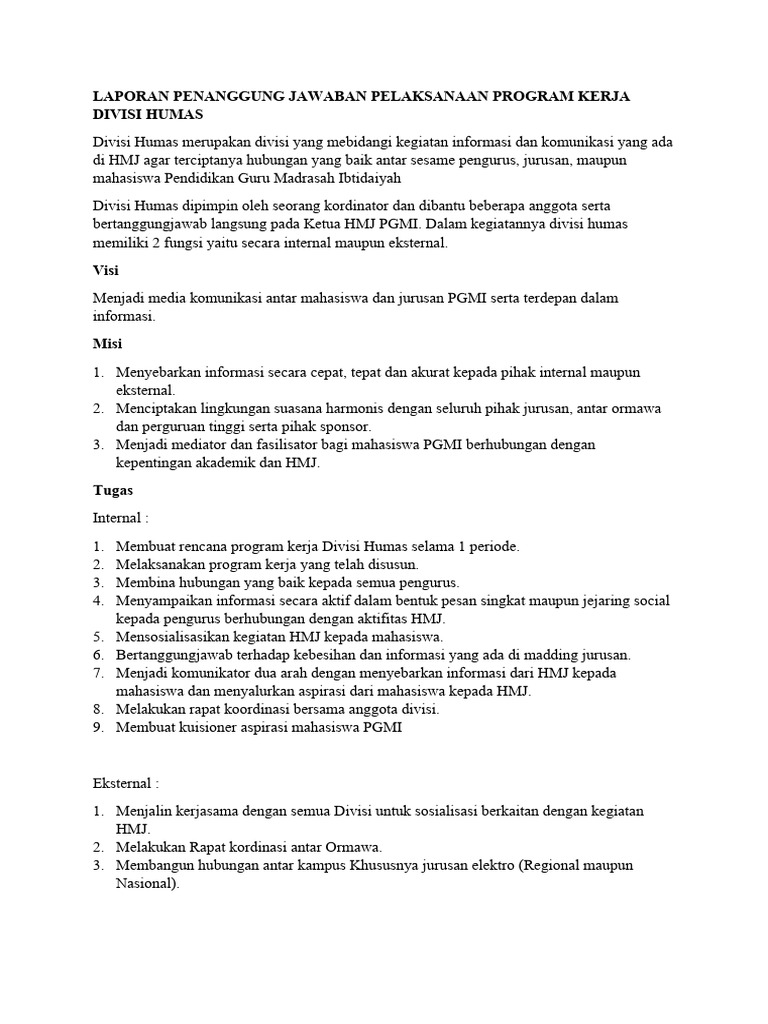 Contoh LPJ - DIVISI HUMAS | PDF | Karier & Perkembangan