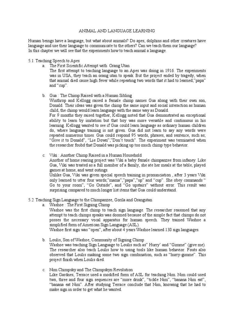 Animal and Language Learning | PDF | Chimpanzee | Cognitive Science