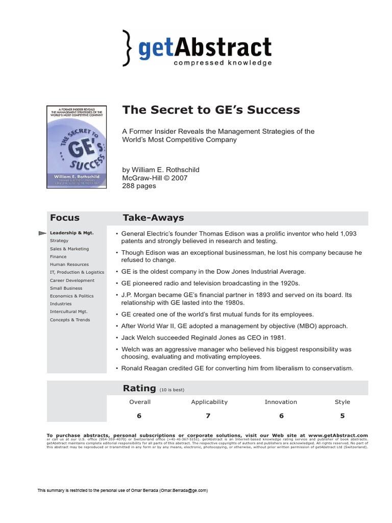 Secret GE Success Rothschild e | PDF | General Electric | Thomas Edison