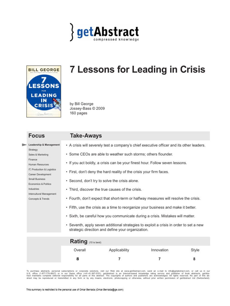 Seven Lessons For Leading in Crisis George e | PDF | Business