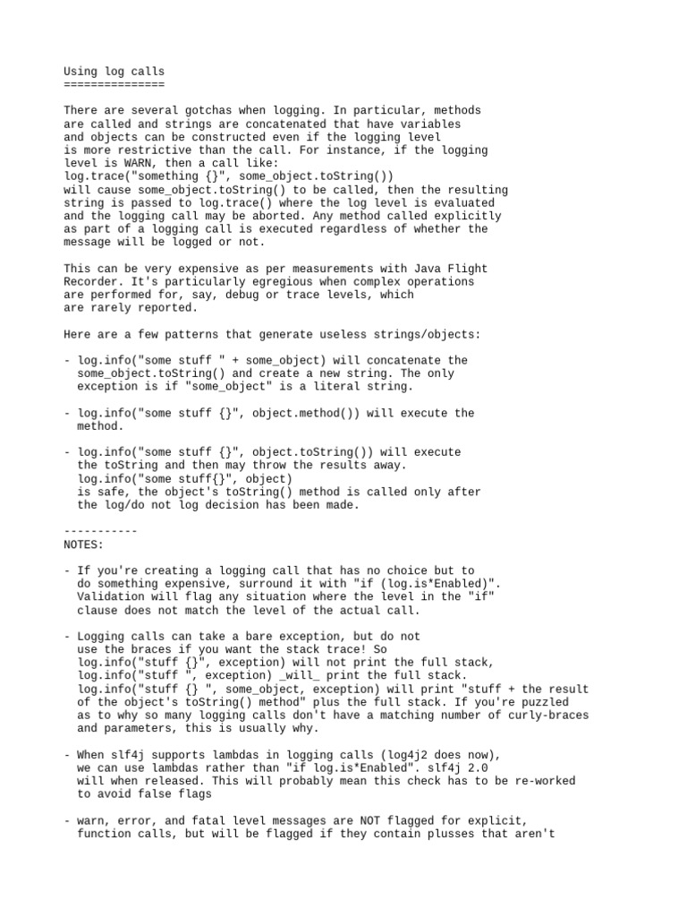 Validate Log Calls | PDF | Java (Programming Language) | String (Computer Science)
