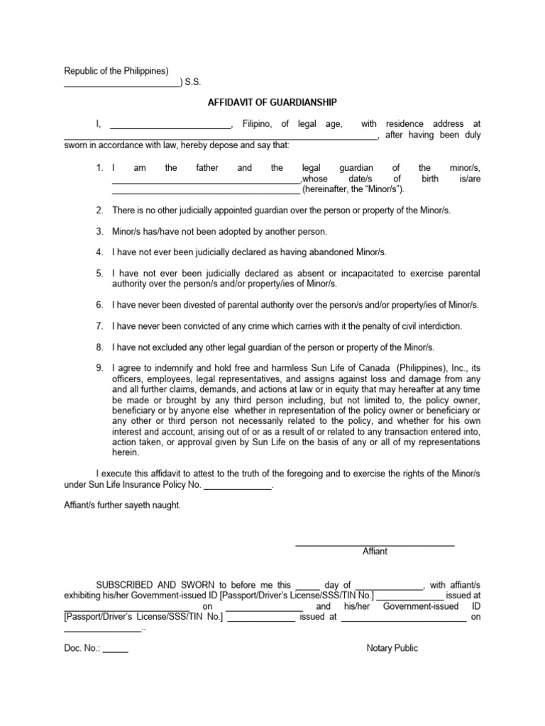 Revised Affidavit of Guardianship Father 04may2022 | PDF | Affidavit ...