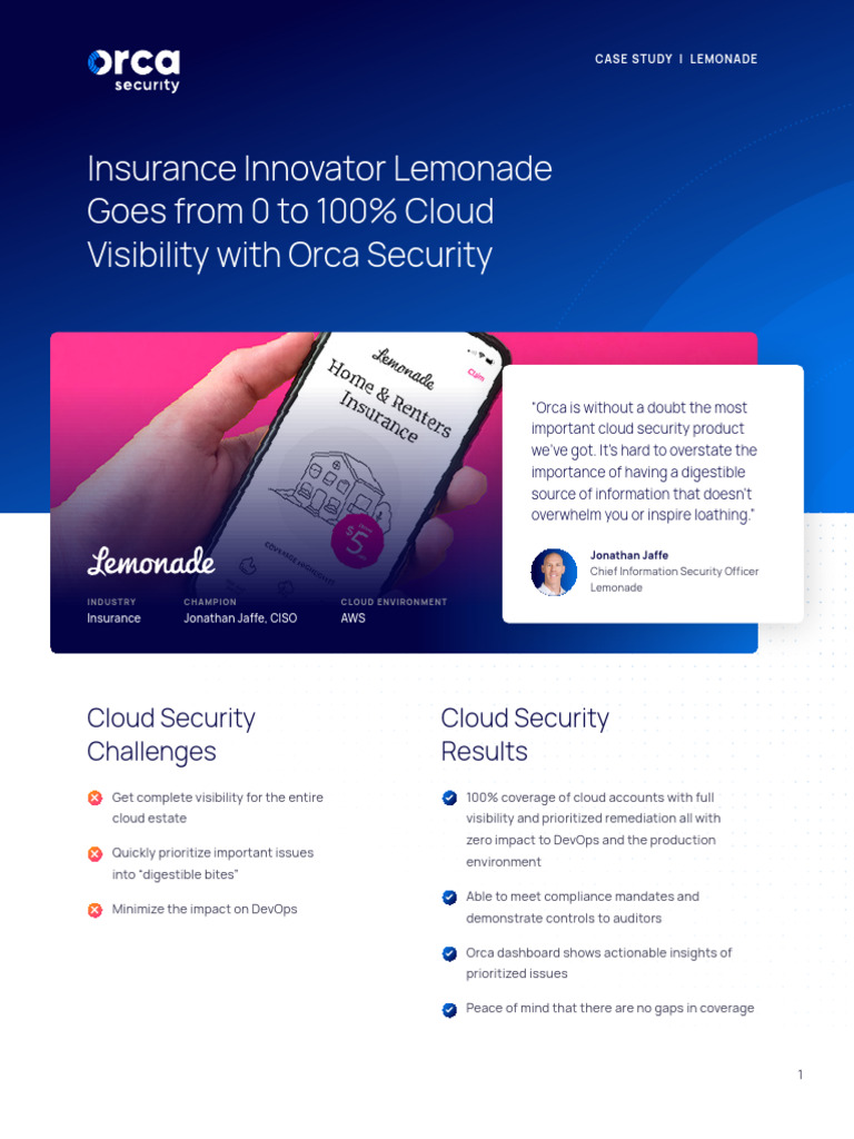 Orca Security Case Study Lemonade | PDF
