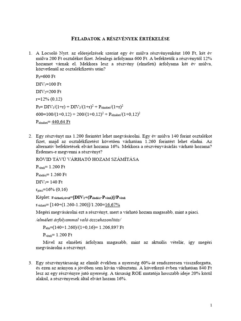03 - Részvények Értékelése EZ | PDF