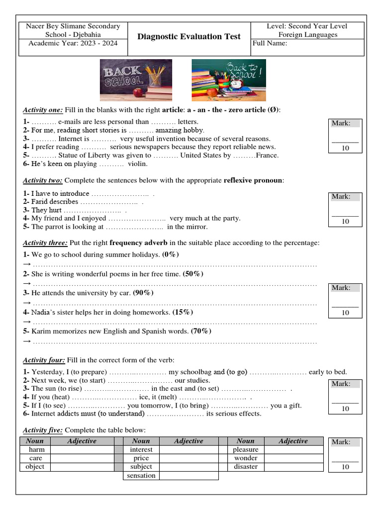Diagnostic Test 2FL 2020 | PDF | Syntax | Linguistics