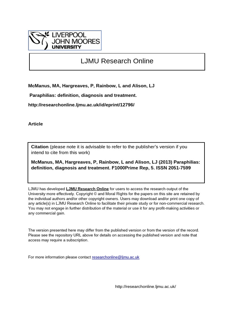 Paraphilias - Definition, Diagnosis and Treatment | Download Free PDF | Diagnostic And ...