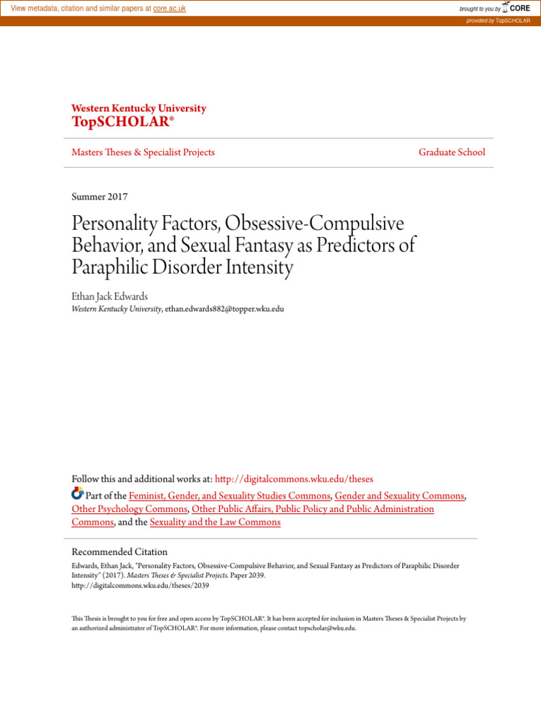 Personality Factors, Obsessive-Compulsive Behavior, and Sexual Fantasy ...