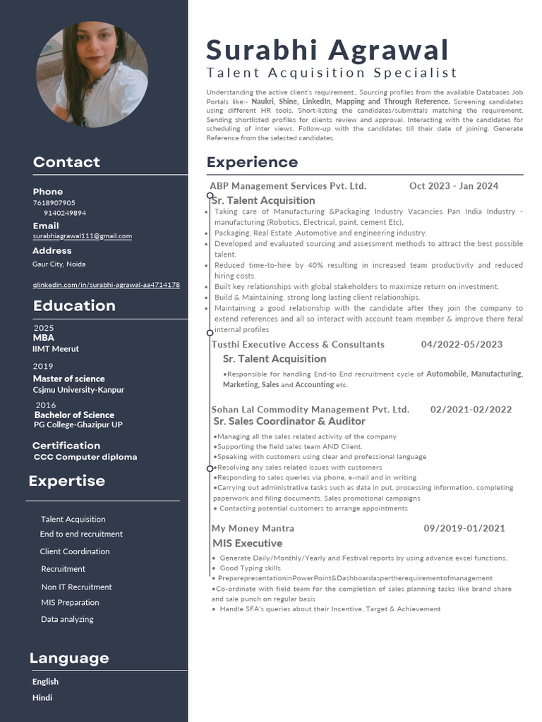 Surabhi Agrawal CV | PDF | Recruitment | Sales