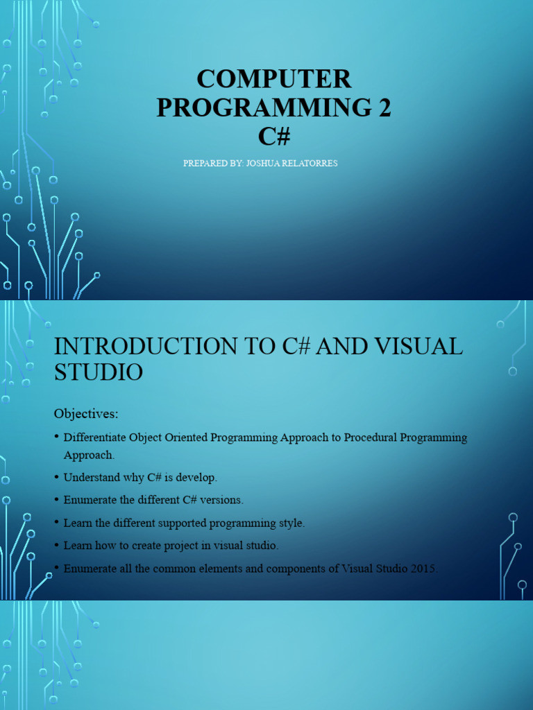 Chapter 1 | PDF | C Sharp (Programming Language) | Computer Programming Chapter 1 | PDF | C Sharp (Programming Language) | Computer Programming