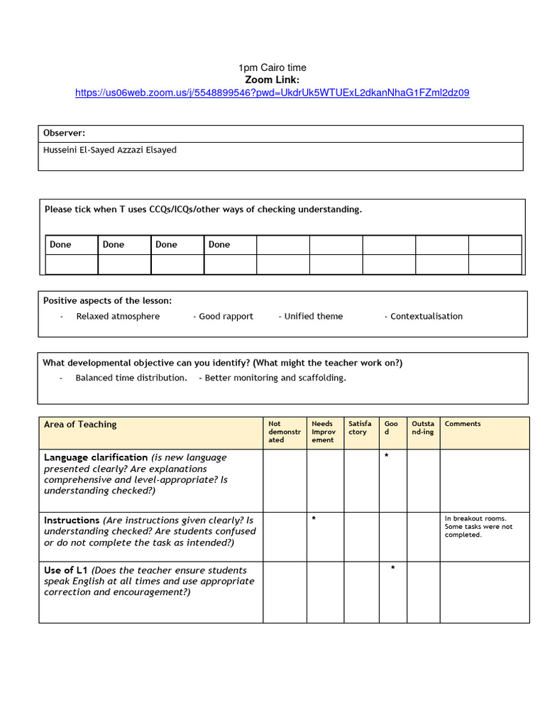Peer Feedback - Observation Record - LSA1.Abou Bakr | PDF ...